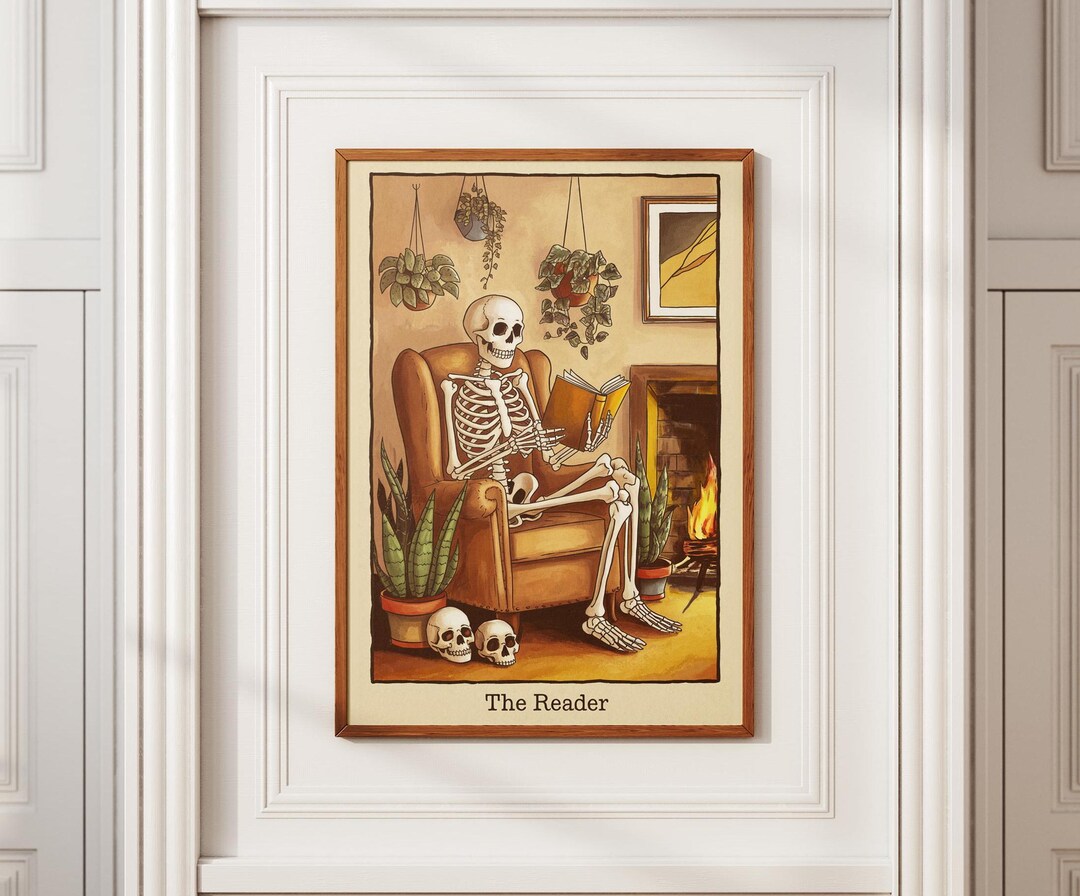 The Reader Skeleton Tarot Style Print | Skeleton Book Lover Tarot Card ...