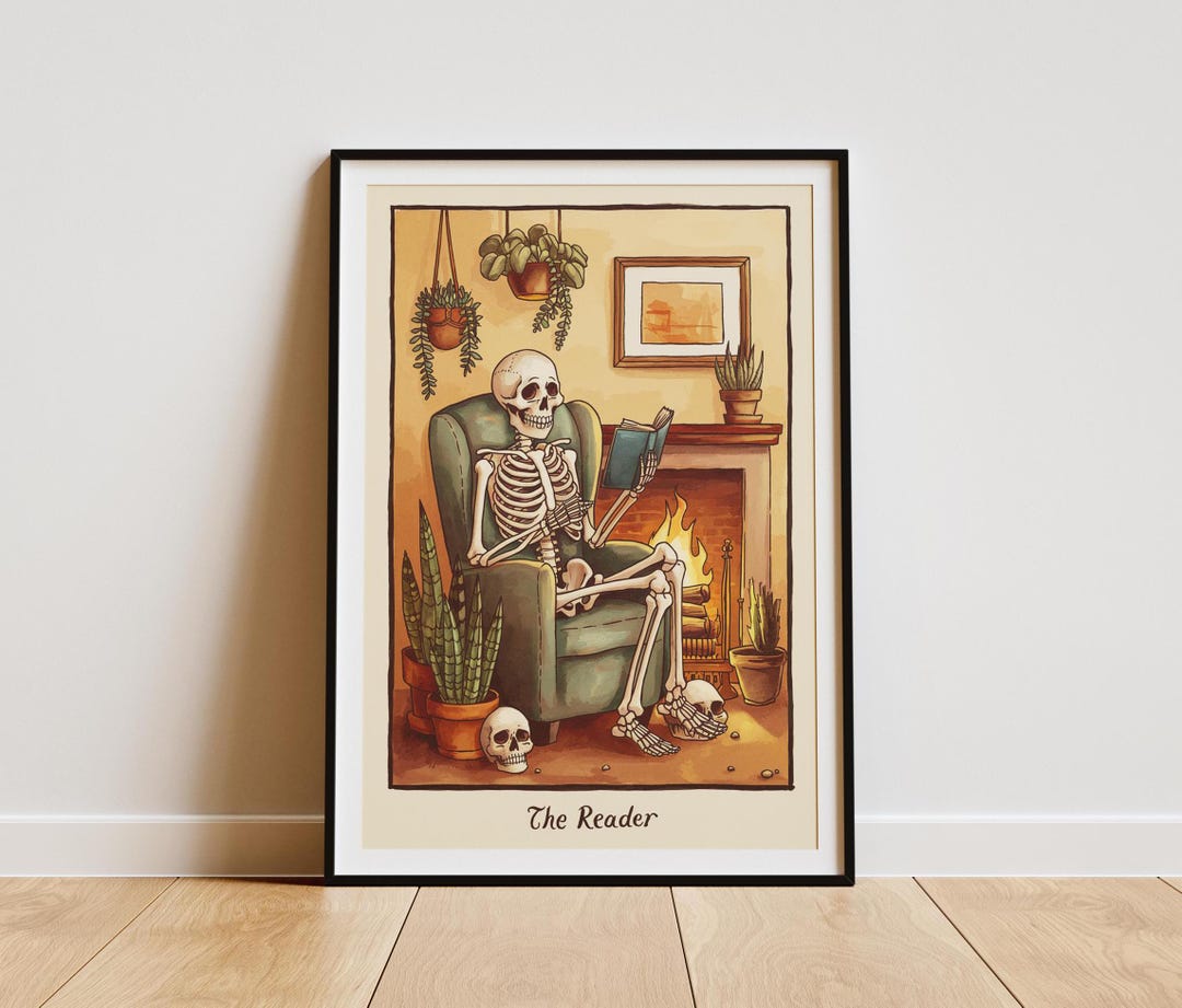 The Reader Skeleton Tarot Style Print Skeleton Book Lover Tarot Card ...