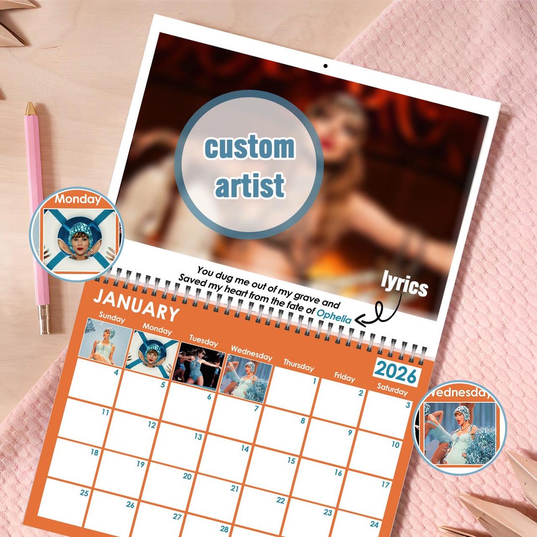 Custom Artist 2026 Wall Calendar | Custom Artist Calendar With Lyrics ...