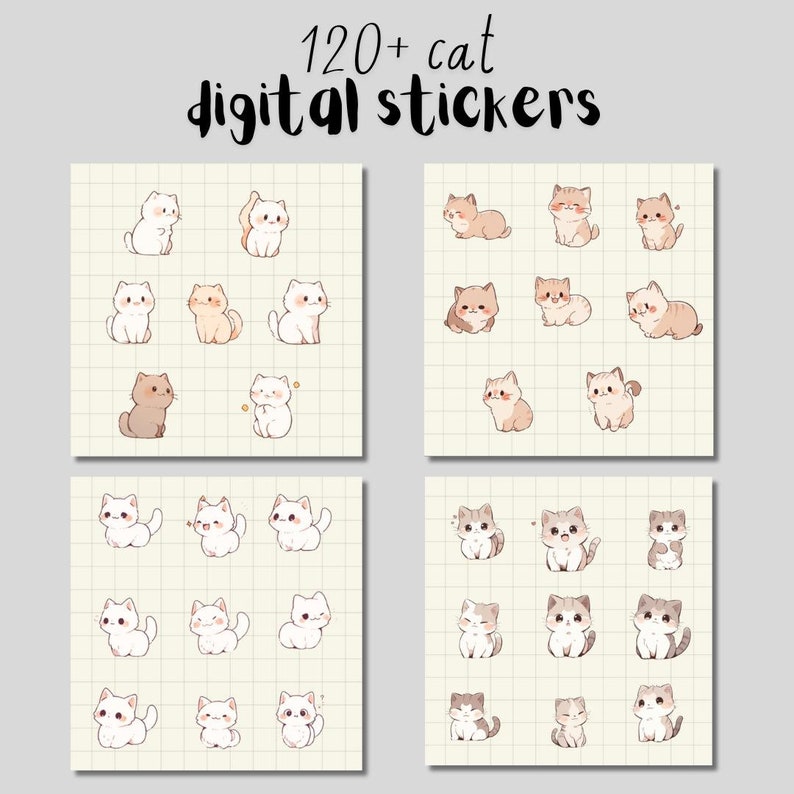 120+ Cute Cat Digital Stickers PNG Bundle Goodnotes Planner Sticker ...