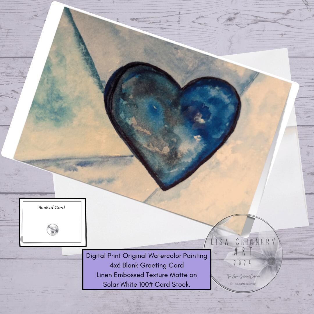 Blue Heart Watercolor Painting Digital 5x7 Blank Note Card - Etsy