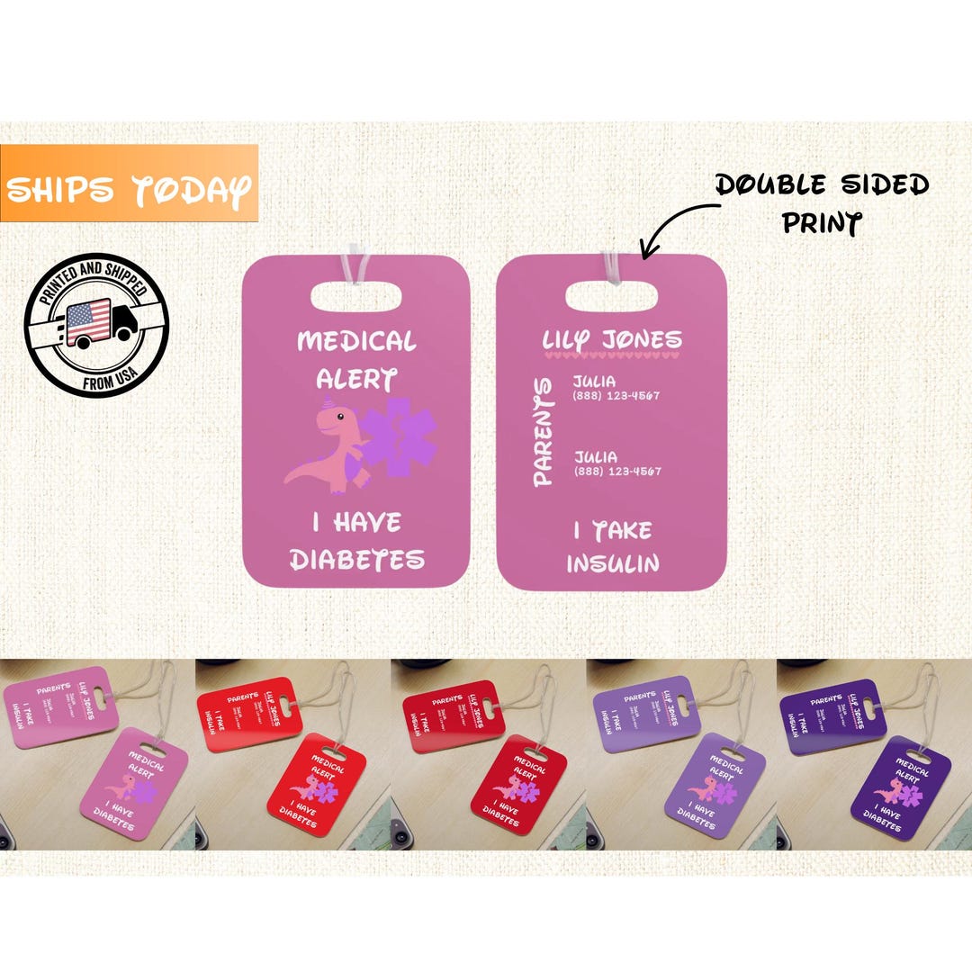 Personalized Medical Alert Luggage Tags, Custom Diabetic Alert Bag Tag ...