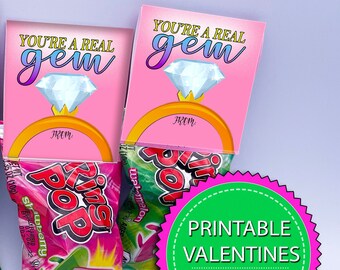 Ring Pop Valentine Card / Youre a Gem / Classroom Valentine / - Etsy
