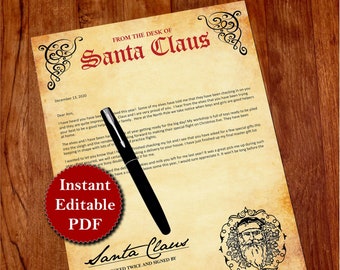 Santa Letter Editable Template Printable Instant Download - Etsy