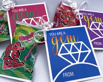 Ring Pop Valentine Card / Youre a Gem / Classroom Valentine / - Etsy