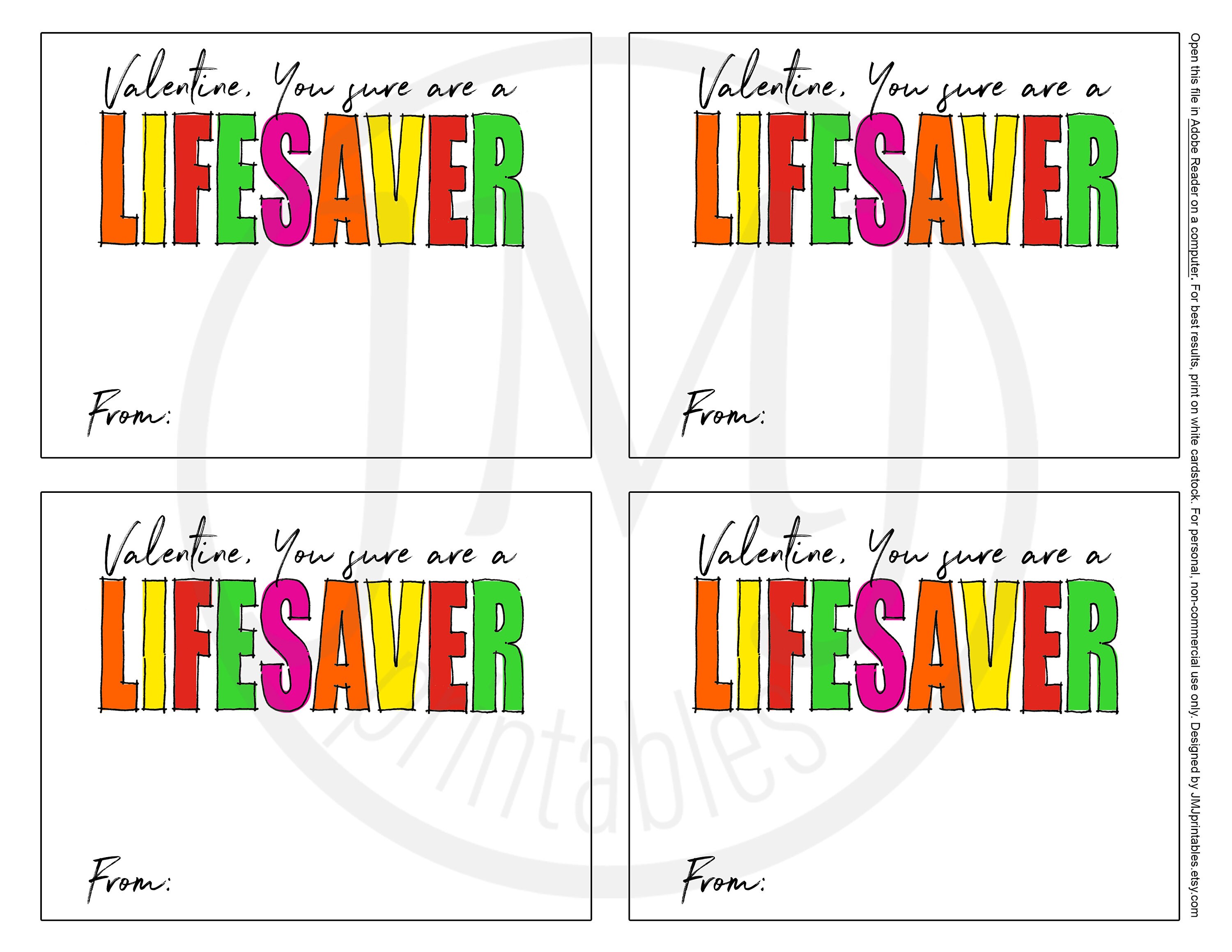 Kid Valentine Cards Instant Download PRINTABLE Candy Lifesaver Treat ...