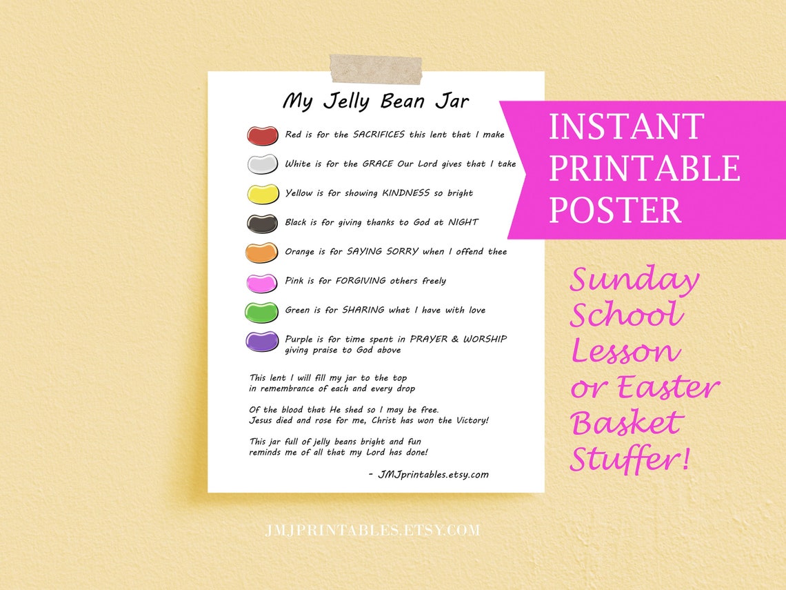 Jelly Bean Prayer Poem Christian PRINTABLE Poster Easter Sunday School ...