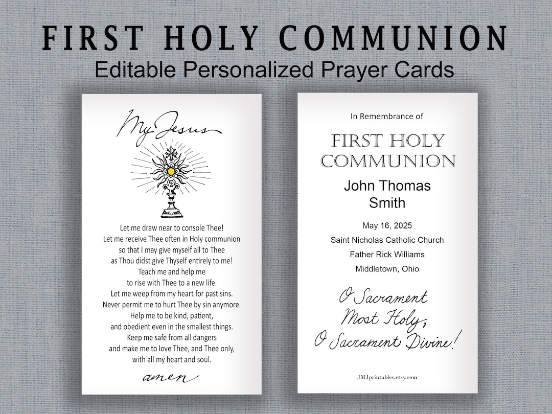 First Holy Communion Holy Prayer Card Personalized Editable PRINTABLE ...