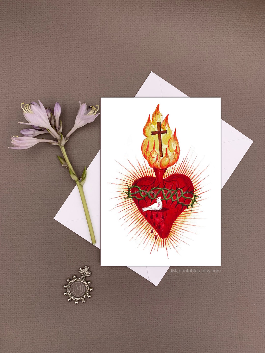PRINTABLE Catholic Confirmation Card | Sacred Heart of Jesus & Holy ...