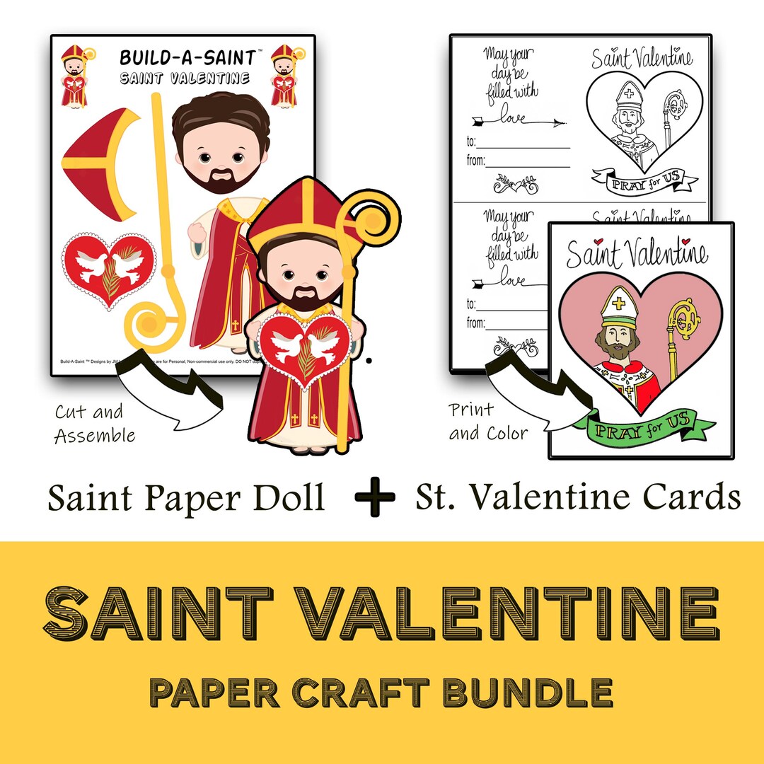 Printable Saint Valentine Crafts for Kids, Card & Paper Doll BUNDLE ...