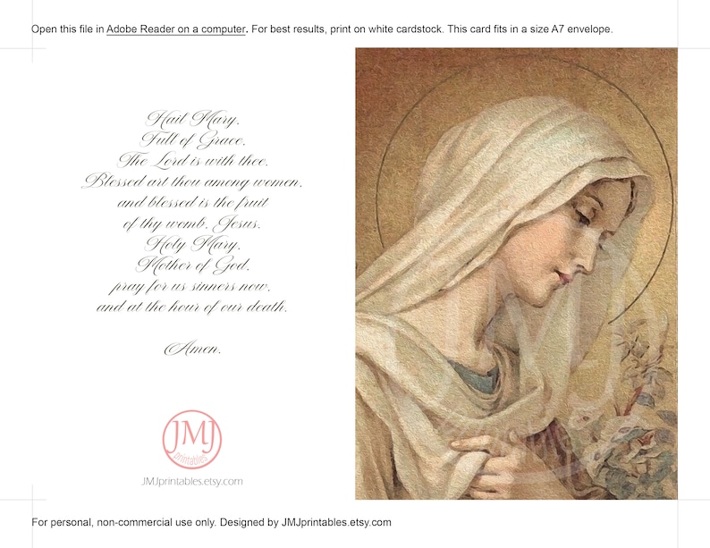 Our Lady Blessed Mother PRINTABLE Catholic Greeting Card Blessed Virgin ...