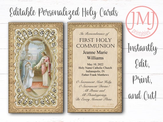 First Holy Communion GIRL Holy Card Personalized Editable | Etsy