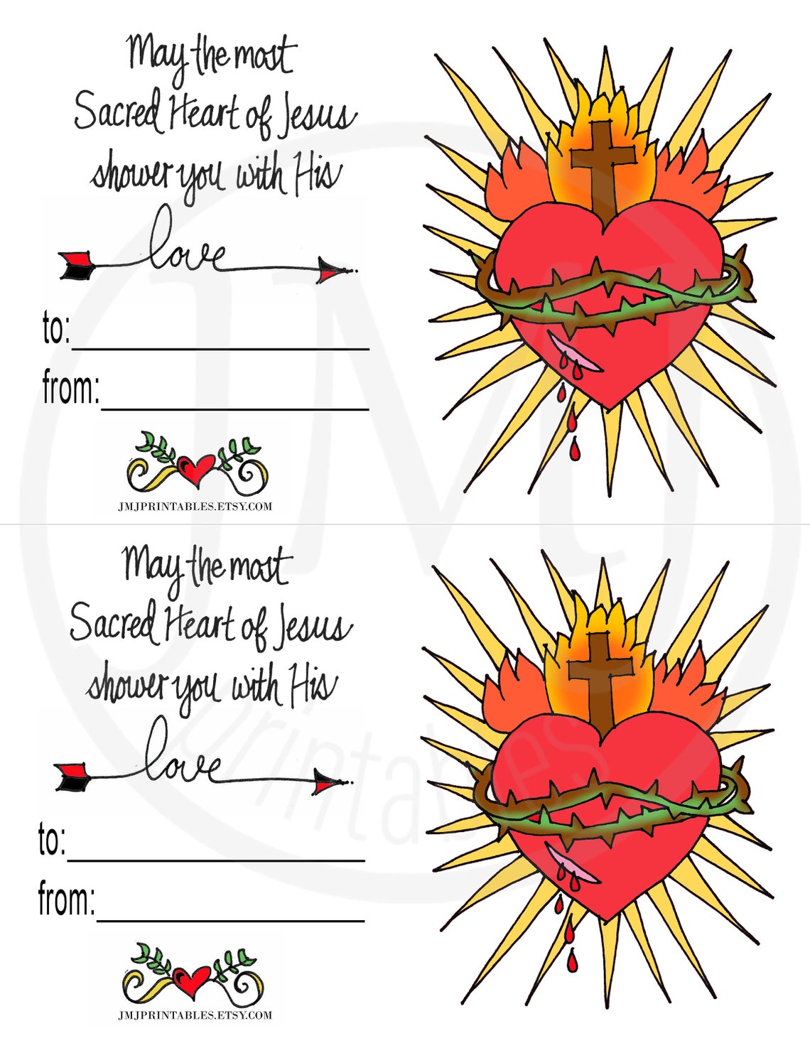 Printable Catholic Valentine Card Sacred Heart Kid Valentine - Etsy