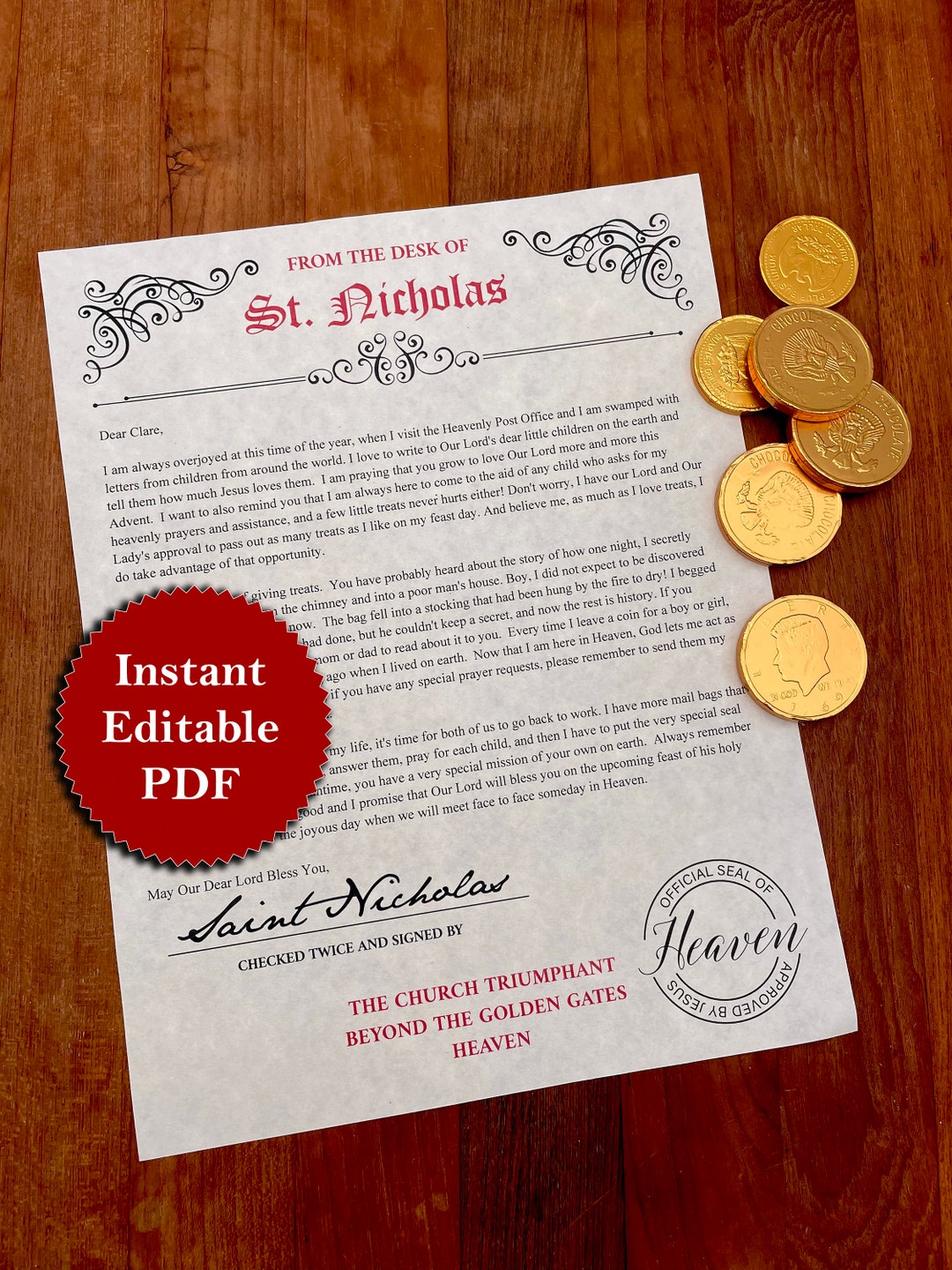 Editable Letter From Saint Nicholas Catholic | Saint Nicholas Printable ...