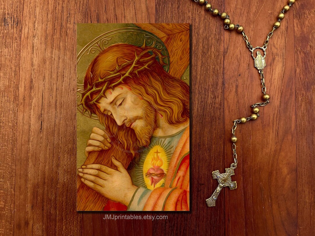 PRINTABLE Holy Card Prayer Card Sacred Heart of Jesus Lent Crucifixion ...
