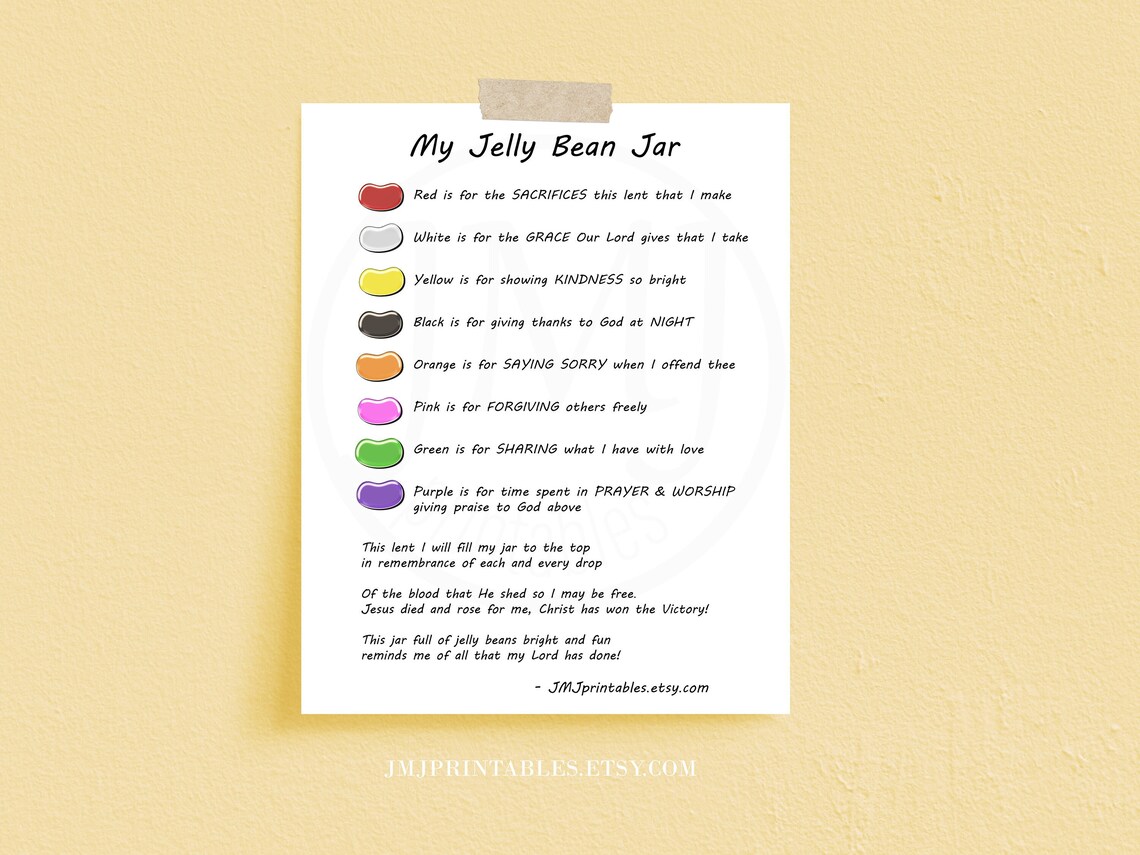 Jelly Bean Prayer Poem Christian PRINTABLE Poster Easter Sunday School ...