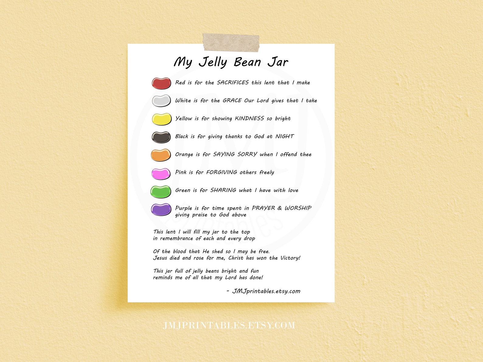 Jelly Bean Prayer Poem Christian PRINTABLE Poster Easter - Etsy