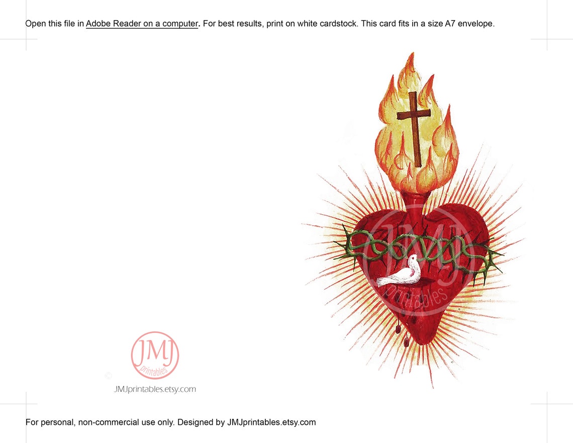 PRINTABLE Catholic Confirmation Card | Sacred Heart of Jesus & Holy ...