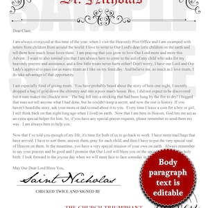 Editable Letter From Saint Nicholas Catholic | Saint Nicholas Printable ...