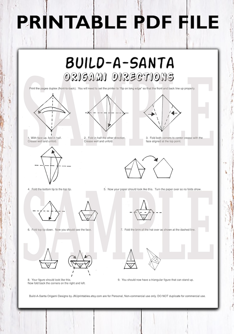 Printable Christmas Ornament Santa Craft Advent DIY Origami Santa Claus ...