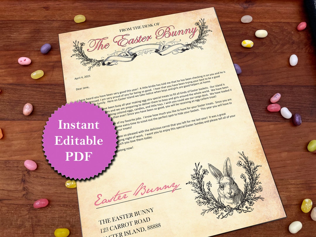 Easter Bunny Letter Editable PRINTABLE Easter Stationery Instant ...