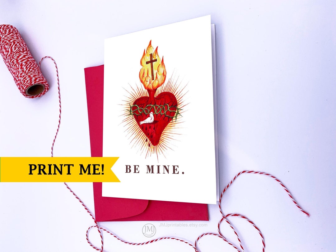 PRINTABLE Catholic Valentine Card, Saint Valentine Sacred Heart of ...