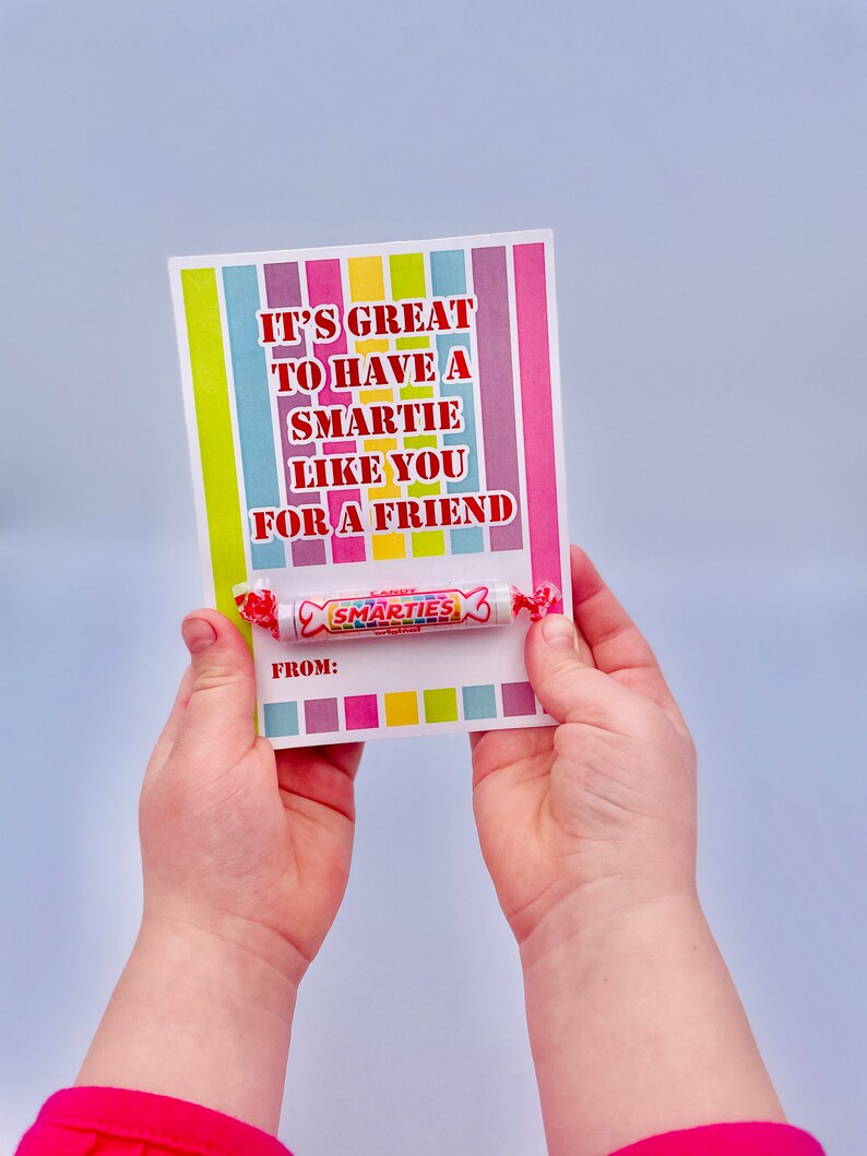 Candy Valentine Printable Kids Smartie Card Valentine Treat - Etsy