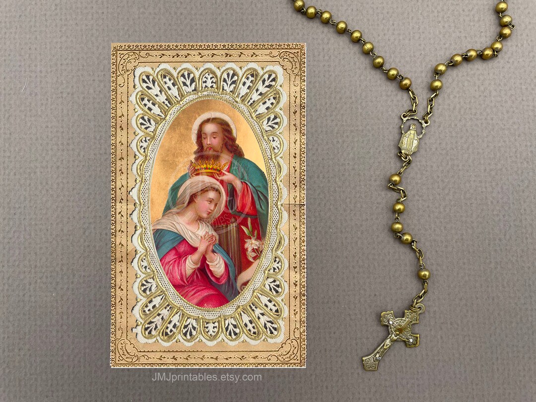 Blessed Virgin Mary Assumption Holy Card Salve Regina Hail Holy Queen ...