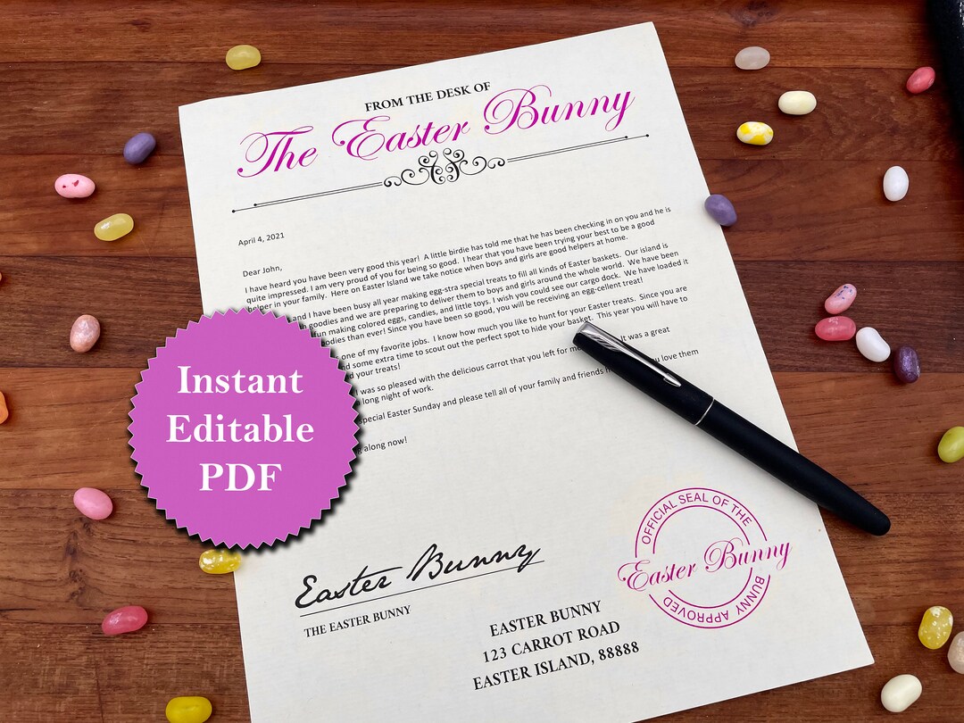 Editable Letter From Easter Bunny | Printable Easter Basket Letter ...