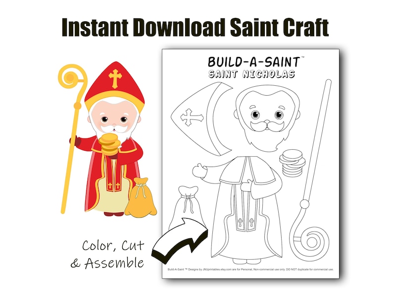 Saint Nicholas Coloring Page Catholic Craft Advent Activity Paper Doll ...