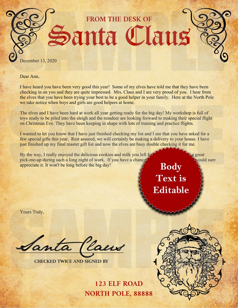 Letter From Santa and Nice List Certificate Bundle | Editable Christmas ...