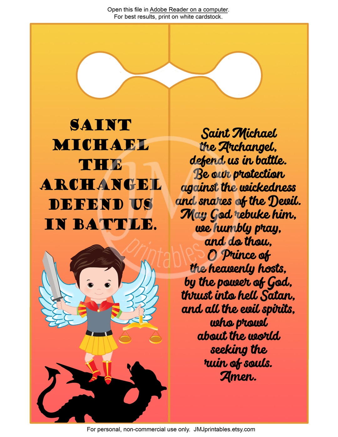 Saint Michael CRAFT Kids PRINTABLE Door Hanger for Kids Bedroom Prayer ...