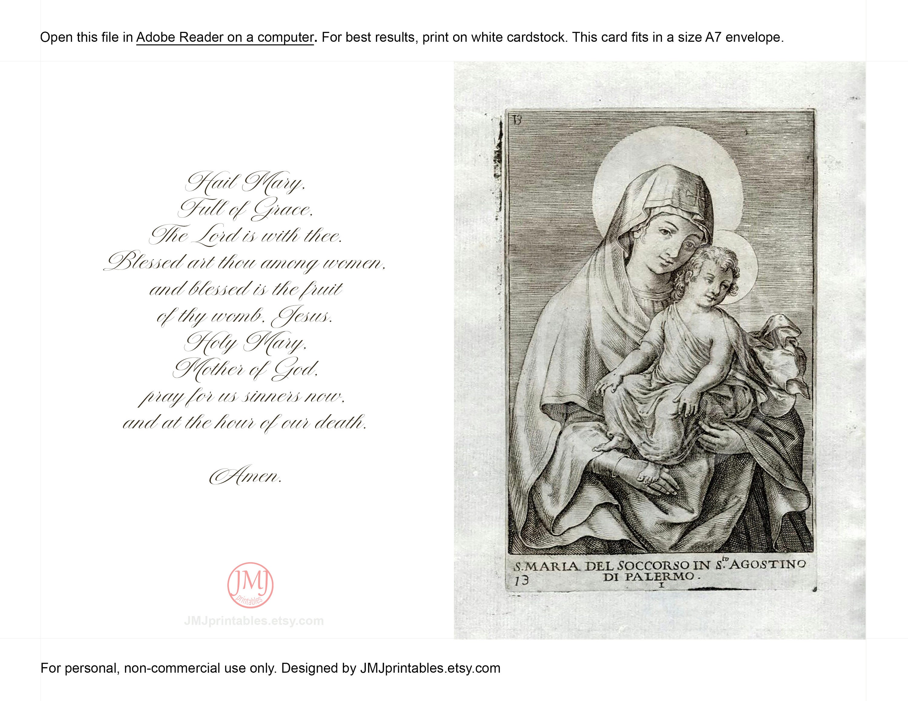 Catholic Christmas Card PRINTABLE Madonna and Child - Jesus - Our Lady ...