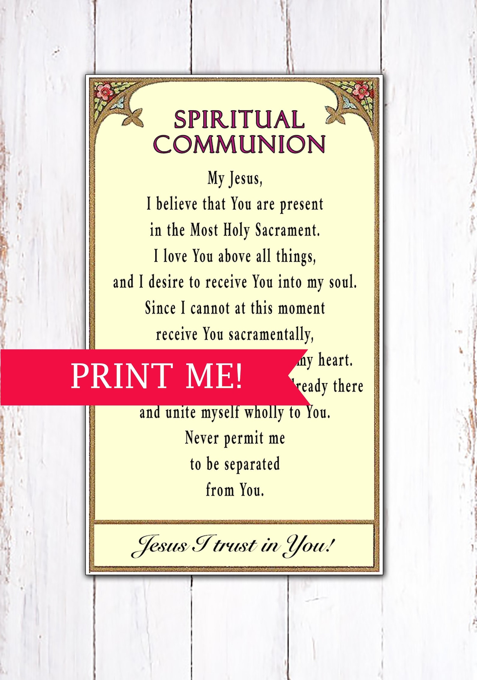 Spiritual Communion and Act of Contrition Prayer PRINTABLE, Digital PDF ...