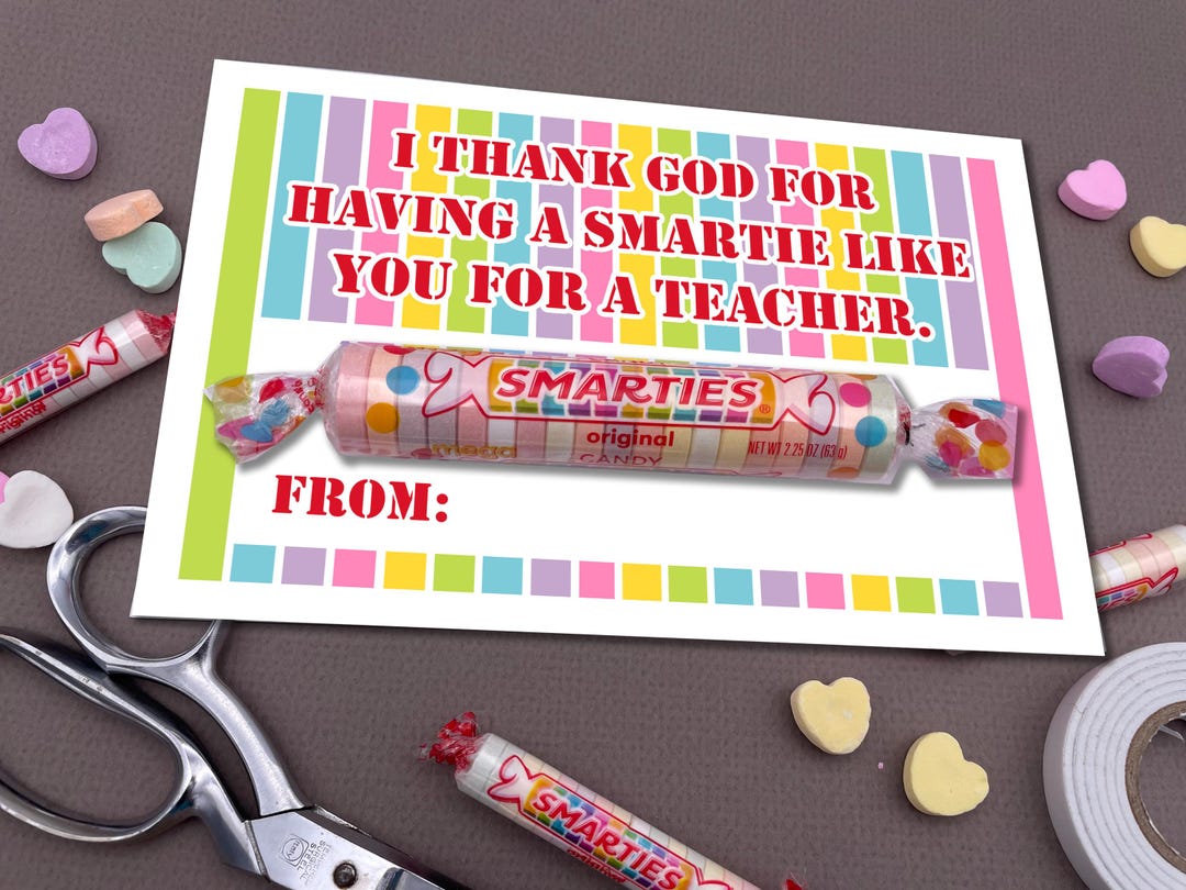 Christian Teacher Valentine Card PRINTABLE Teacher Treat Smartie Candy ...