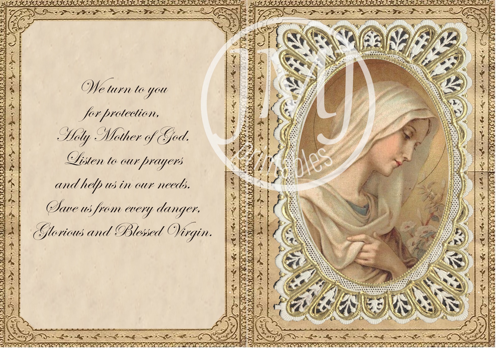 Blessed Virgin Mary Card PRINTABLE Digital PDF Traditional - Etsy