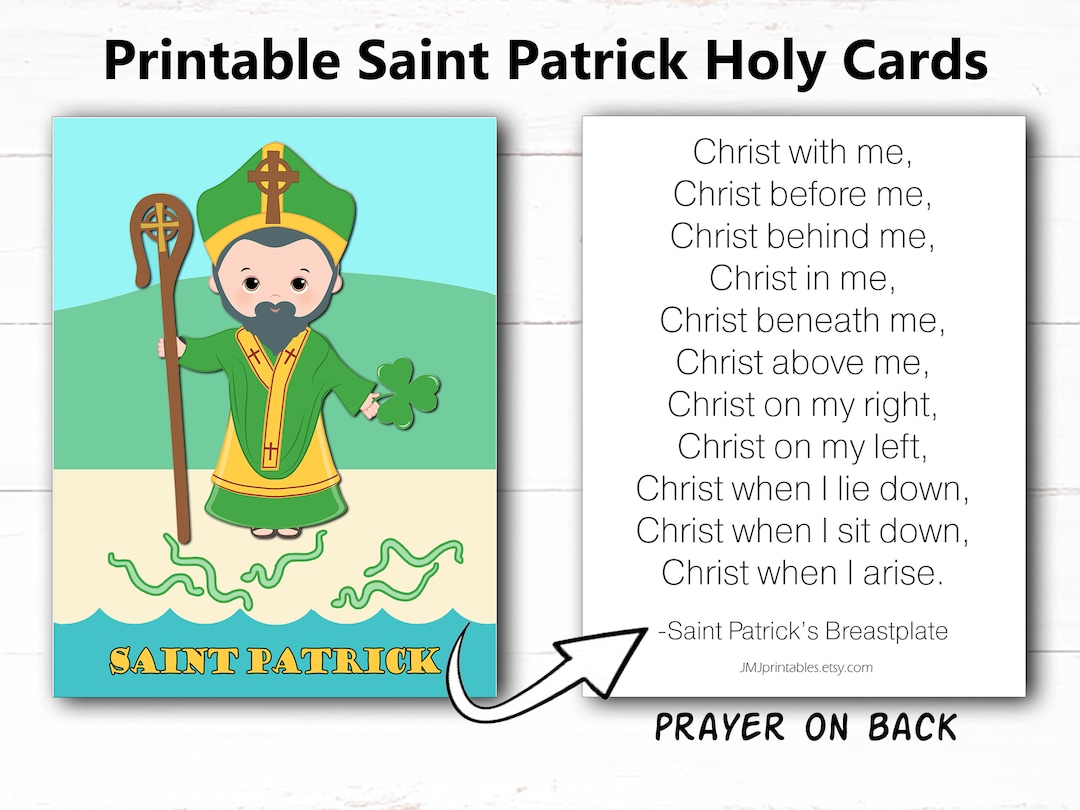Saint Patrick Holy Card PRINTABLE Catholic Kids Prayer Card Saint Patrick's Day Party Favor CCD ...