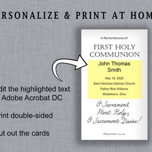 First Holy Communion Holy Prayer Card Personalized Editable PRINTABLE ...
