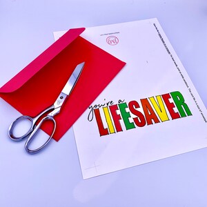 You're a Lifesaver Card - PRINTABLE PDF Card & DIY Envelope - Thank You ...