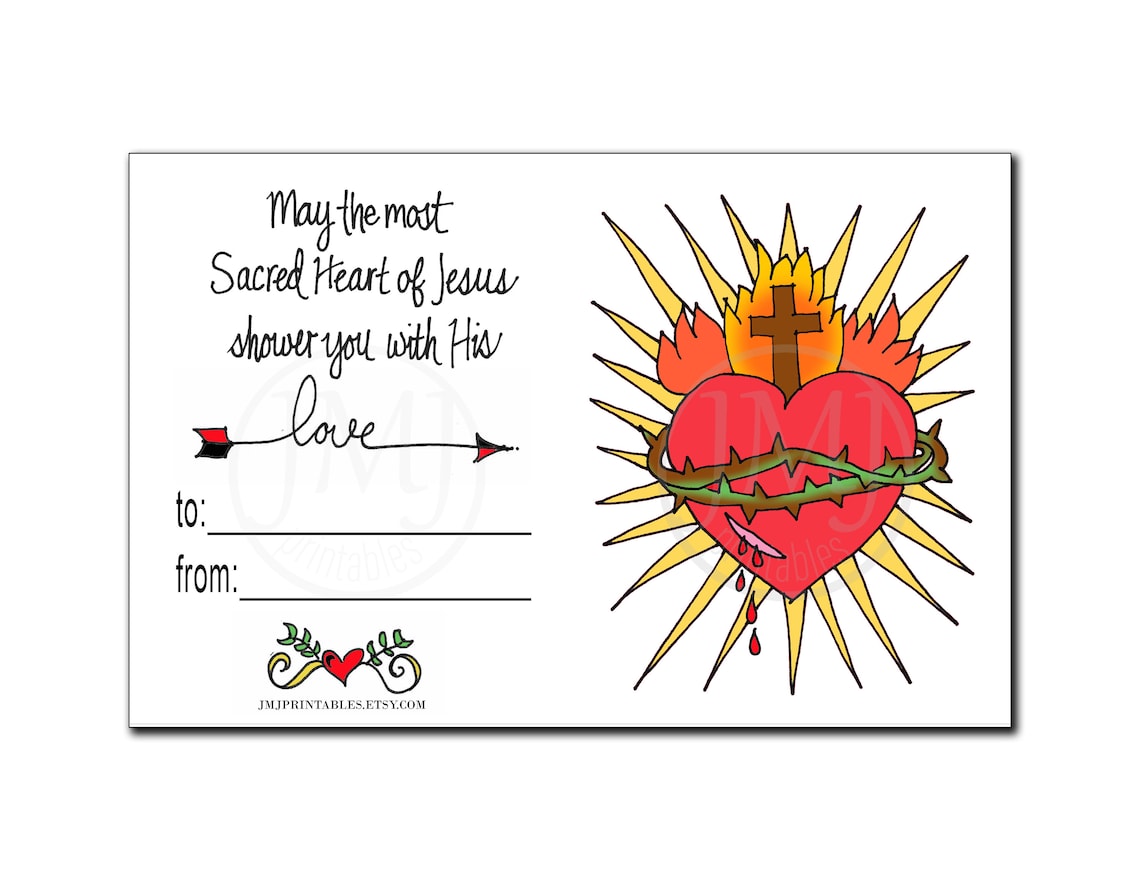 Printable Catholic Valentine Card Sacred Heart Kid Valentine - Etsy