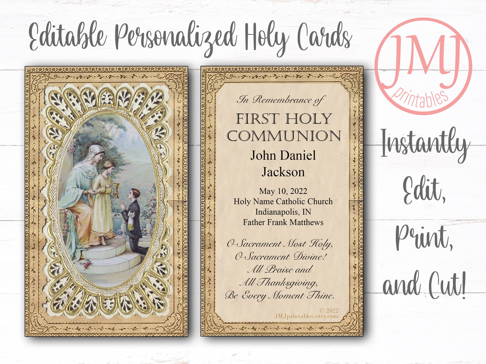First Holy Communion BOY Holy Card Personalized Editable PRINTABLE ...