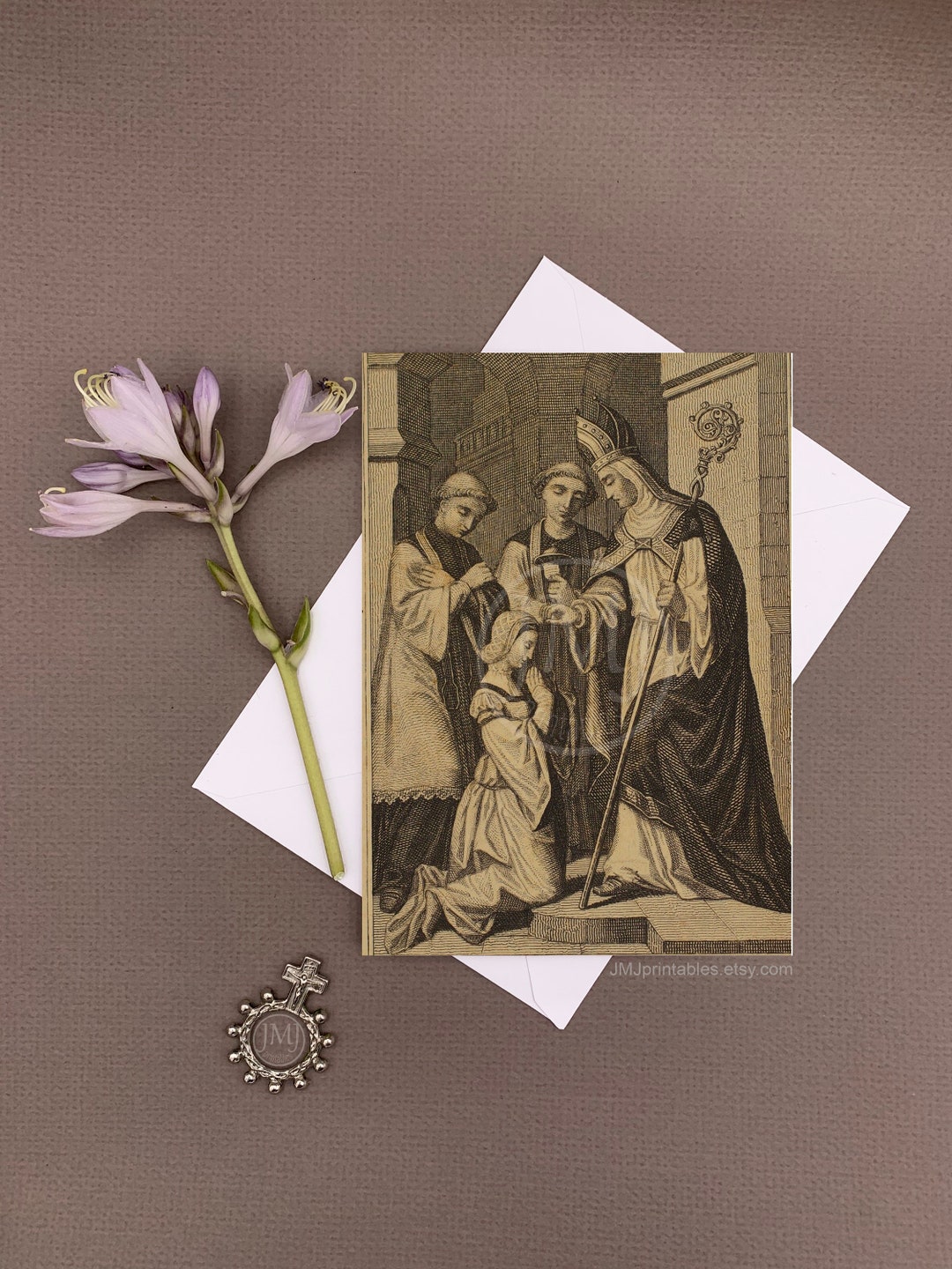 PRINTABLE Confirmation Card, Catholic Vintage Woodcut, Instant Digital ...