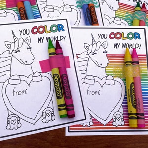 Printable Unicorn Crayon Valentine Girl Non Candy Valentine Rainbows ...