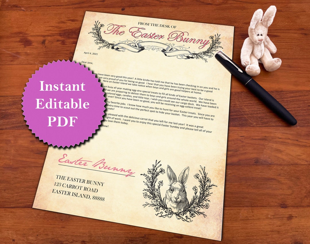 Easter Bunny Letter Editable PRINTABLE Easter Stationery Instant ...
