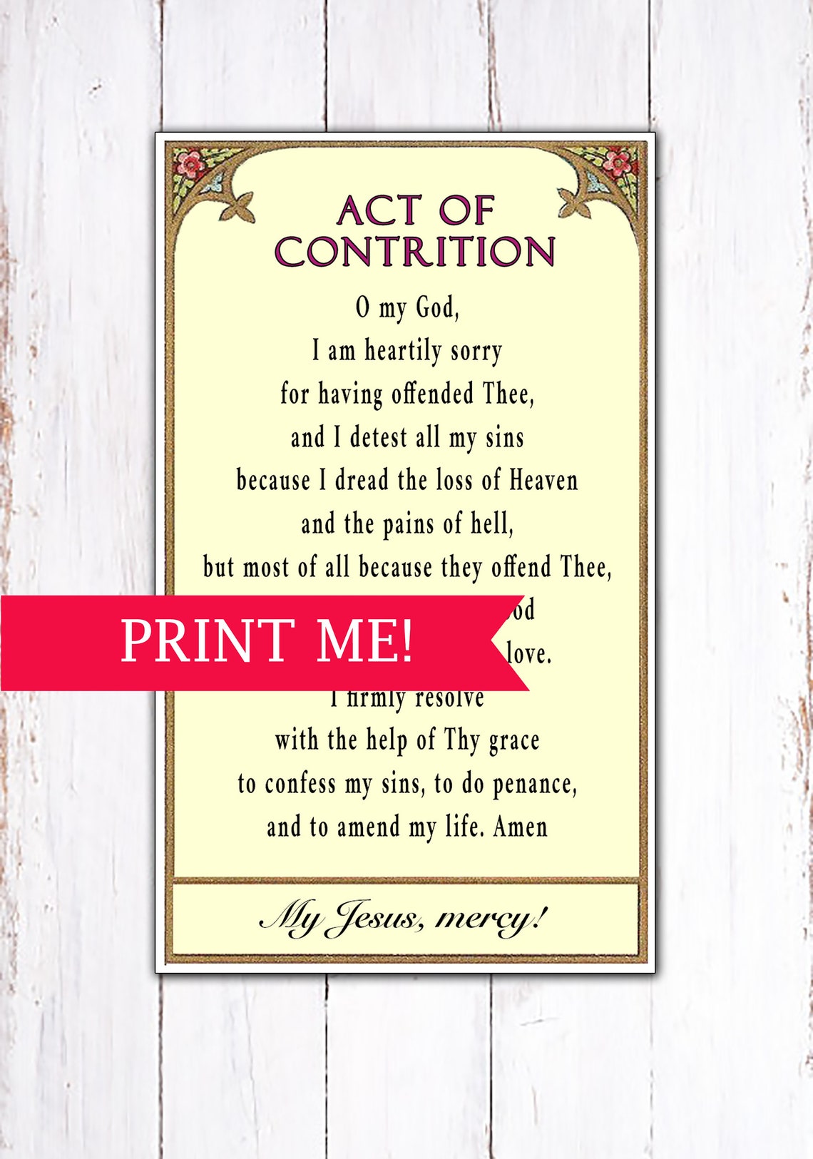 Spiritual Communion and Act of Contrition Prayer PRINTABLE | Etsy