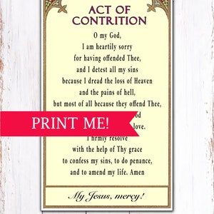 Spiritual Communion and Act of Contrition Prayer PRINTABLE, Digital PDF ...