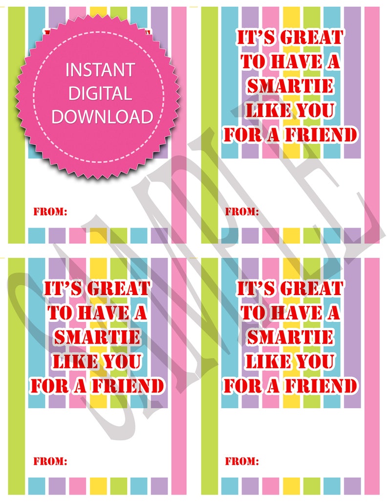 Valentine Printable Kids Candy Smartie Card Valentine Treat Allergy ...