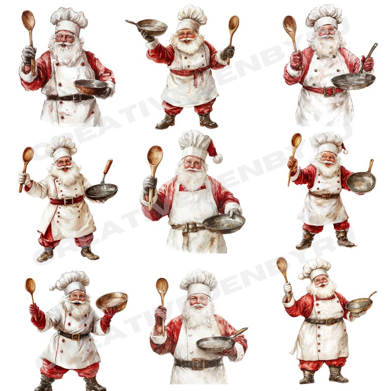 Chef Santa PNG Clipart Bundle: Funny Christmas T-shirt Design (digital ...