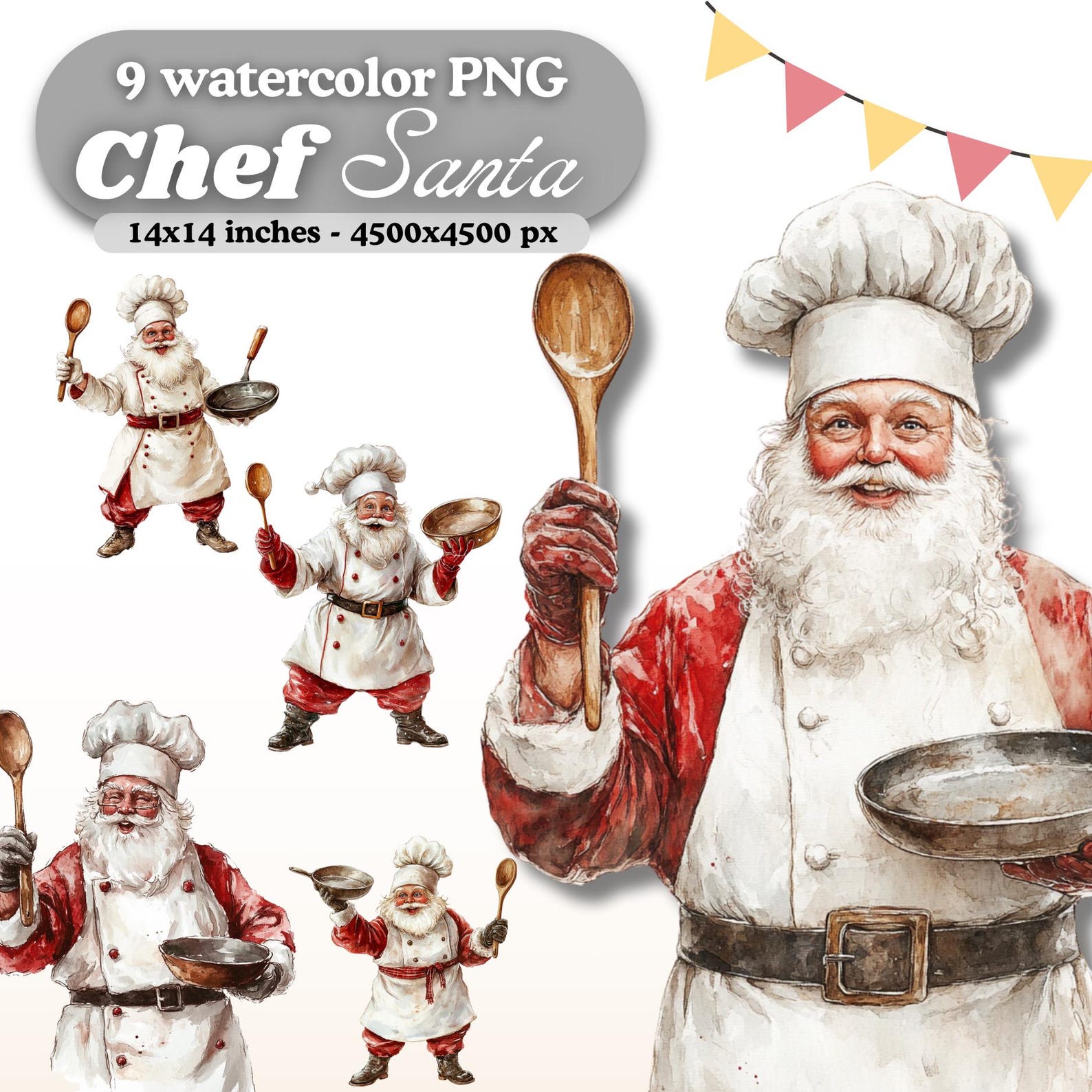 Chef Santa PNG Clipart Bundle: Funny Christmas T-shirt Design (digital ...