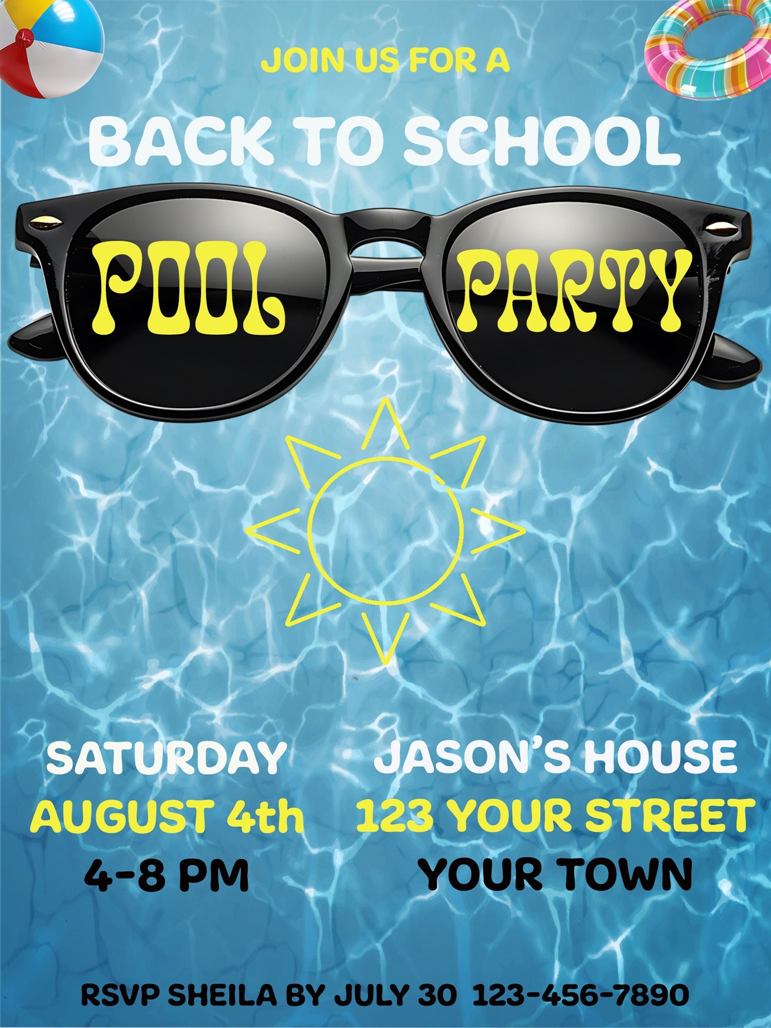 Back to School Pool Party Invitation - Etsy